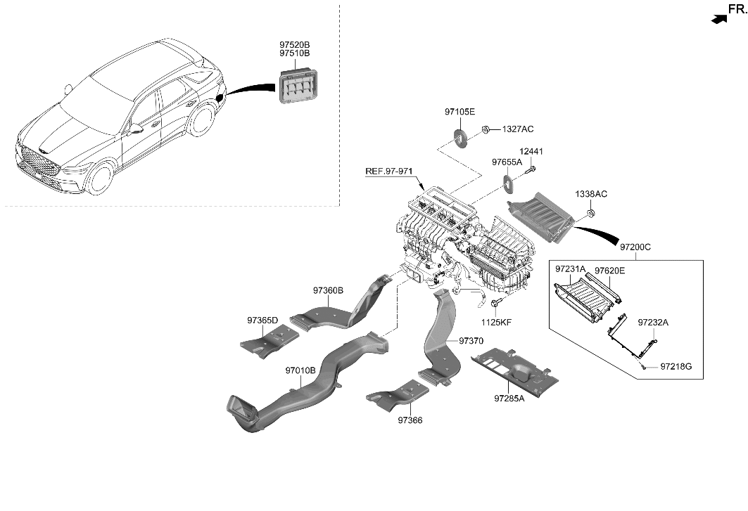 97010-DS000 Genuine Hyundai DUCT ASSY-REAR A/VENT,NO.1