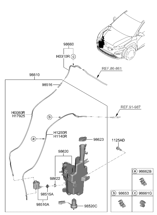 98610-J9300 Genuine Hyundai RESERVOIR & PUMP ASSY-WASHER
