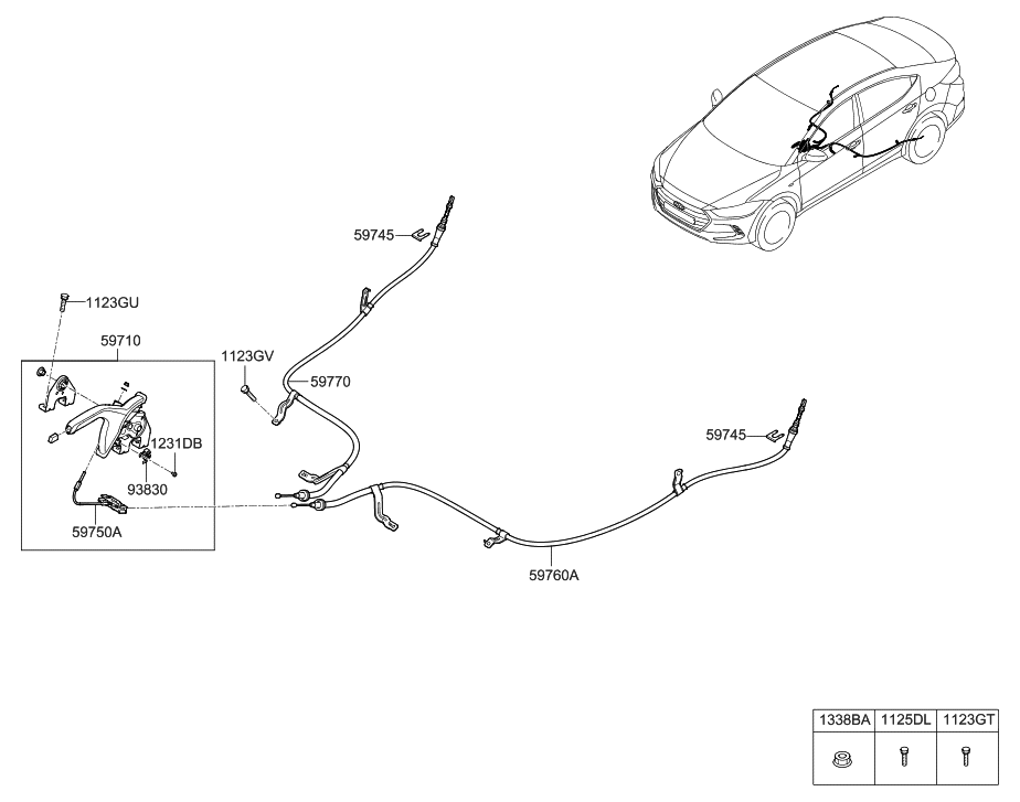 59770-F2050 Genuine Hyundai Cable Assembly-Parking Brake,RH