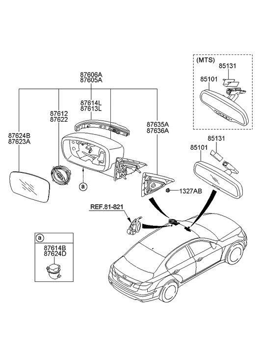87610-3M430 Genuine Hyundai Mirror Assembly-Outside Rear View,LH