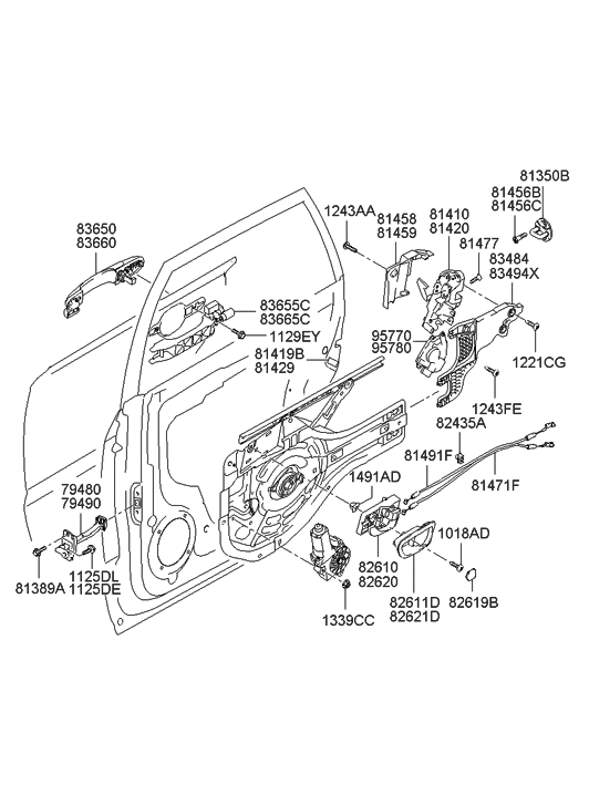 81420-2E000 Genuine Hyundai Latch Assembly-Rear Door,RH