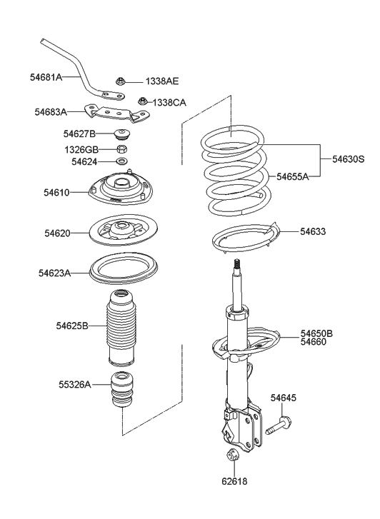 54651-2E500 Genuine Hyundai Strut Assembly, Front, Left