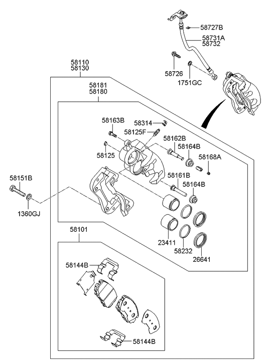 58731-0W000 Genuine Hyundai Hose-Brake Front,LH