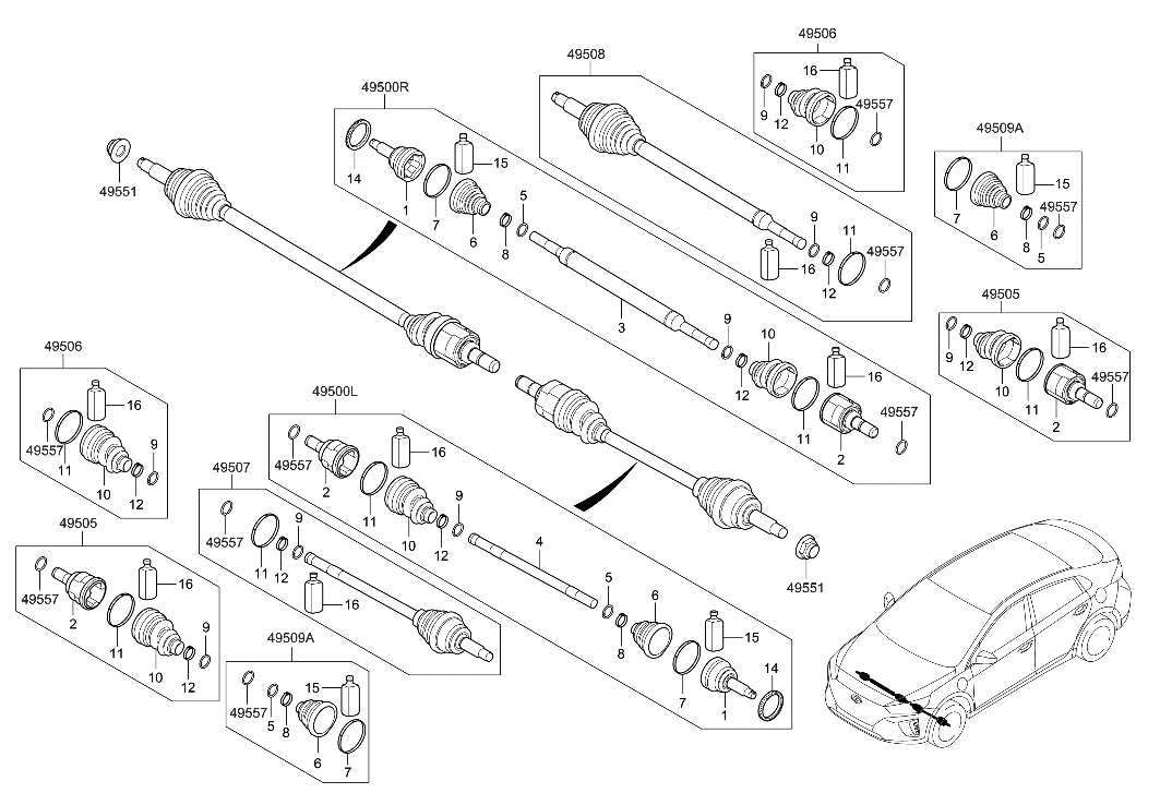 49500-G7000 Genuine Hyundai Shaft Assembly-Drive,LH