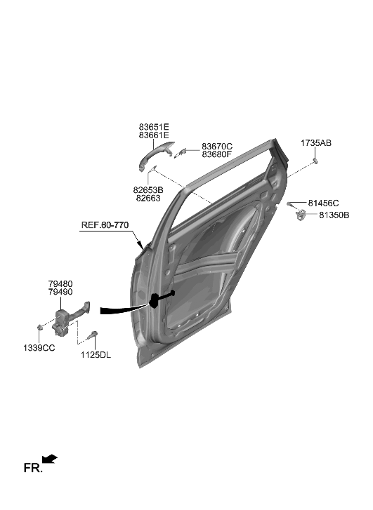 83662-N9000 Genuine Hyundai Cover-RR Dr O/S HDL,RH