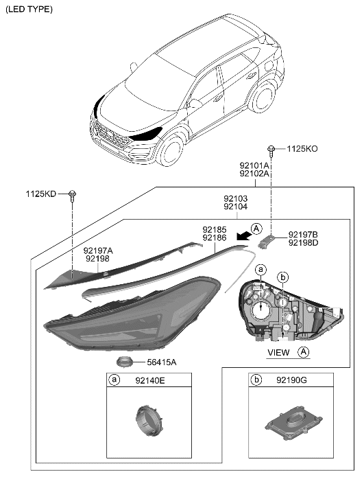 92104-D3750 Genuine Hyundai Head Lamp Sub Assembly, Right