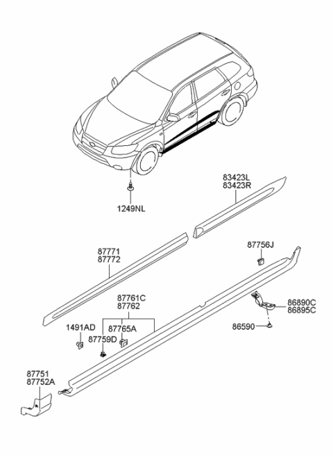 Body Side Moulding - 2006 Hyundai Santa Fe New Body Style - Produced ...