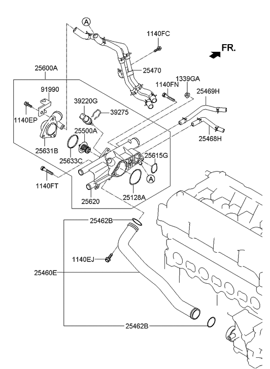 25631-2E500 - Genuine Hyundai FITTING-COOLANT INLET