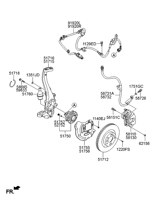 51750-3M000 - Genuine Hyundai HUB ASSEMBLY-FRONT WHEEL