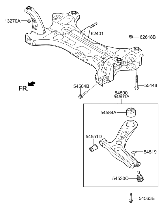 54500-H9000 - Genuine Hyundai ARM COMPLETE-FRONT LOWER,LH