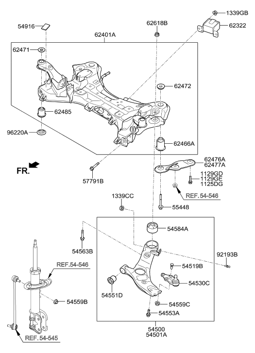 54501-4Z500 - Genuine Hyundai ARM COMPLETE-FRONT LOWER,RH