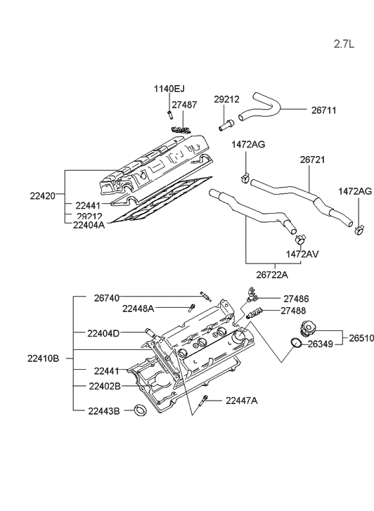 22441-37110 - Genuine Hyundai GASKET-ROCKER COVER