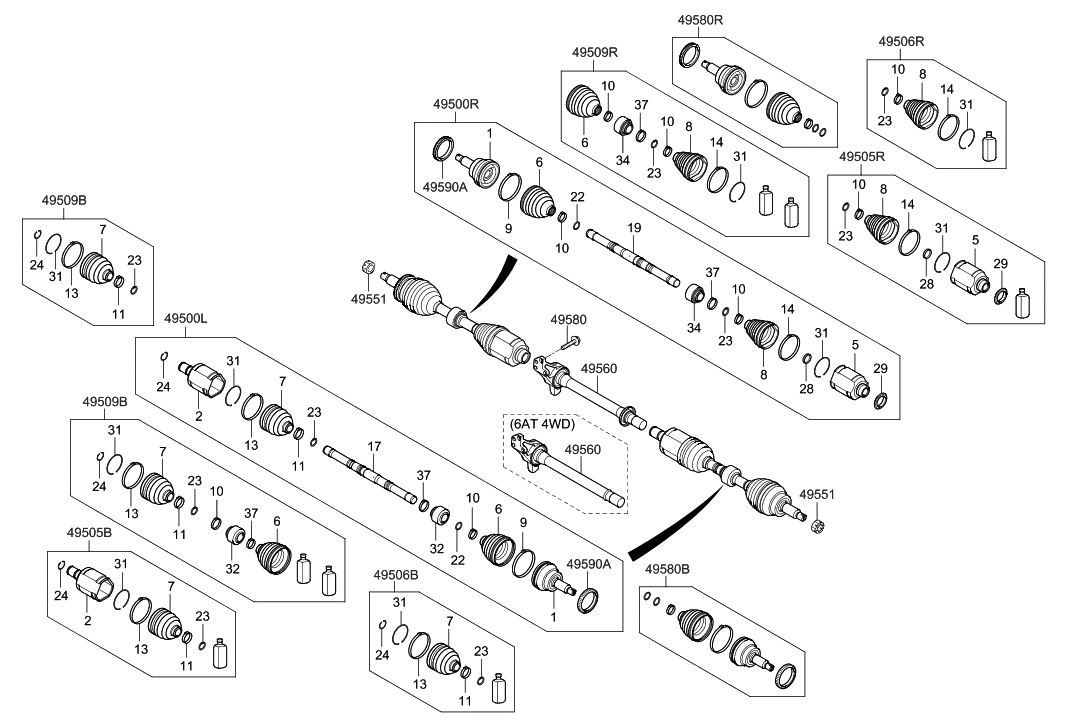 49501-2W450 - Genuine Hyundai SHAFT ASSEMBLY-DRIVE,RH