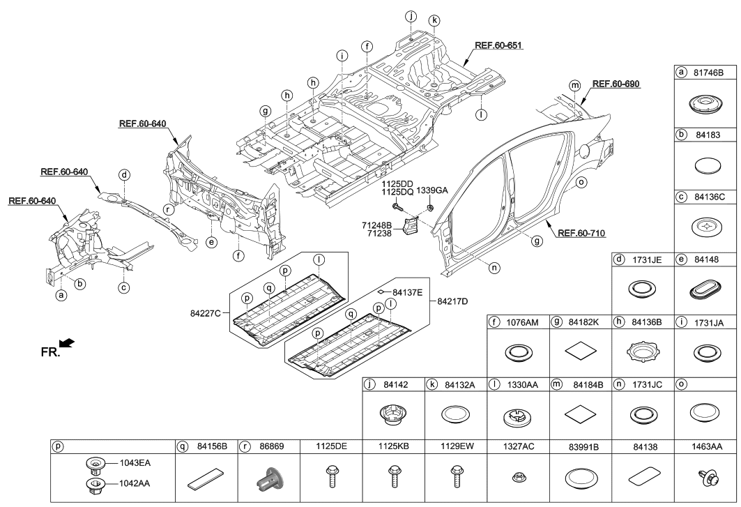 84227-F2200 - Genuine Hyundai U/COVER-CTR FLR OTR,RH