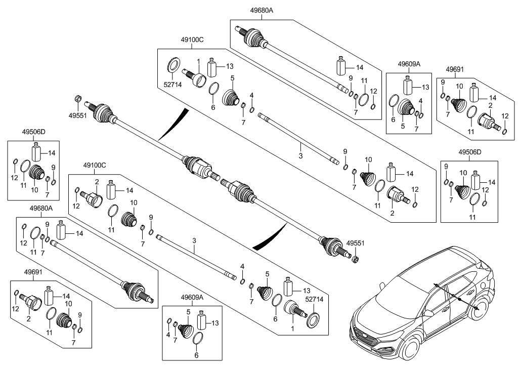 49600-D3000 - Genuine Hyundai SHAFT ASSEMBLY-DRIVE REAR