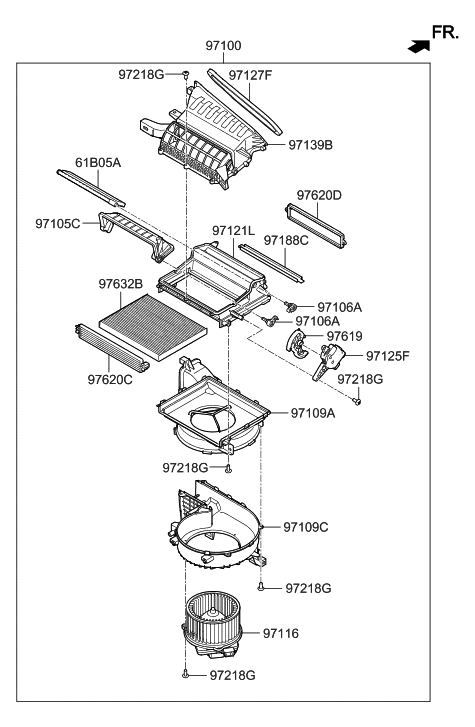 97113-G2000 - Genuine Hyundai MOTOR & FAN ASSEMBLY-A/C BLOWER