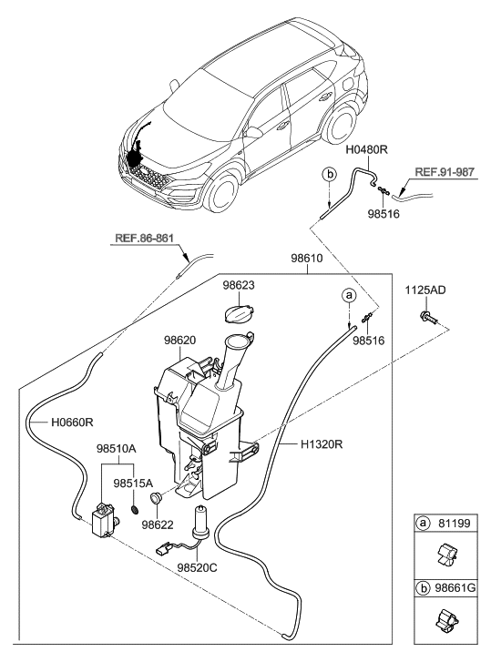 98610-D3100 - Genuine Hyundai RESERVOIR & PUMP ASSEMBLY-WASHER