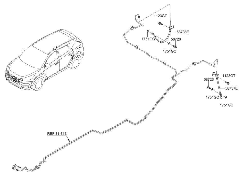 58737-D3700 - Genuine Hyundai HOSE-REAR WHEEL LH