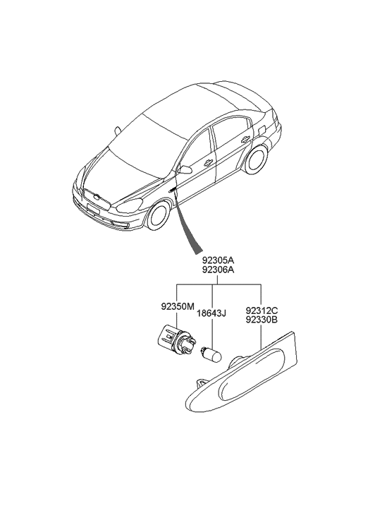 92304-1E000 - Genuine Hyundai LAMP ASSEMBLY-SIDE REPEATER,RH