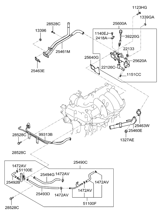 25468-2C400 - Genuine Hyundai TUBE & HOSE ASSEMBLY-VACCUME