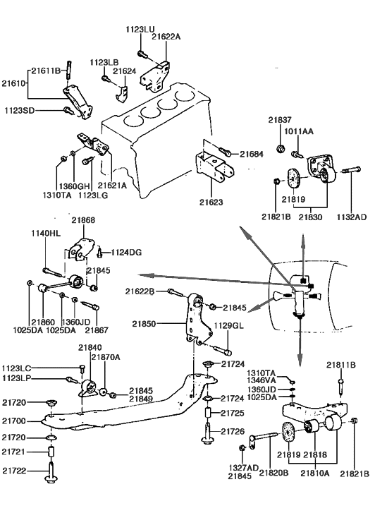 1991 Hyundai Excel Engine & Transaxle Mounting