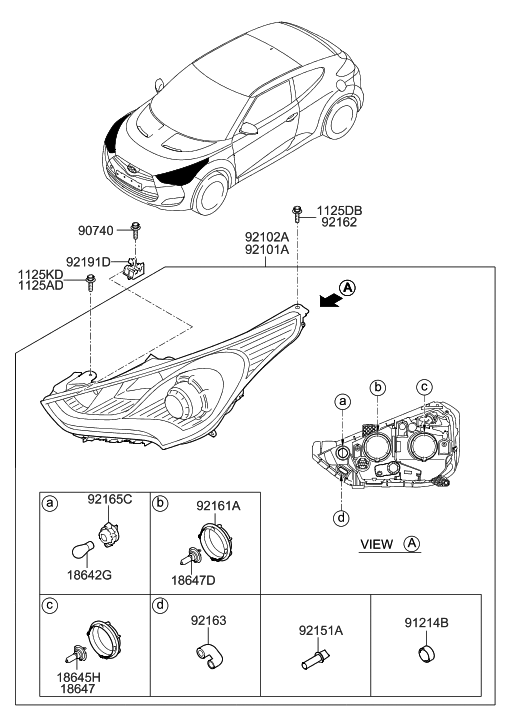 92102-2V000 - Genuine Hyundai LAMP ASSEMBLY-HEAD,RH