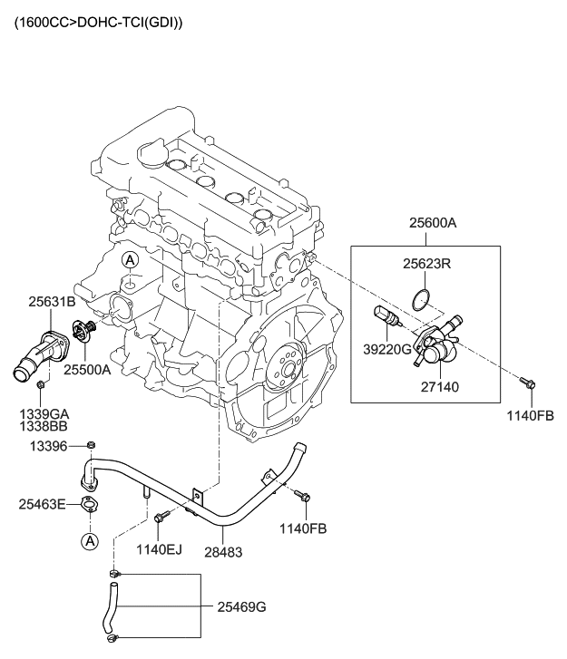 25620-2B700 - Genuine Hyundai HOUSING ASSEMBLY-THERMOSTAT