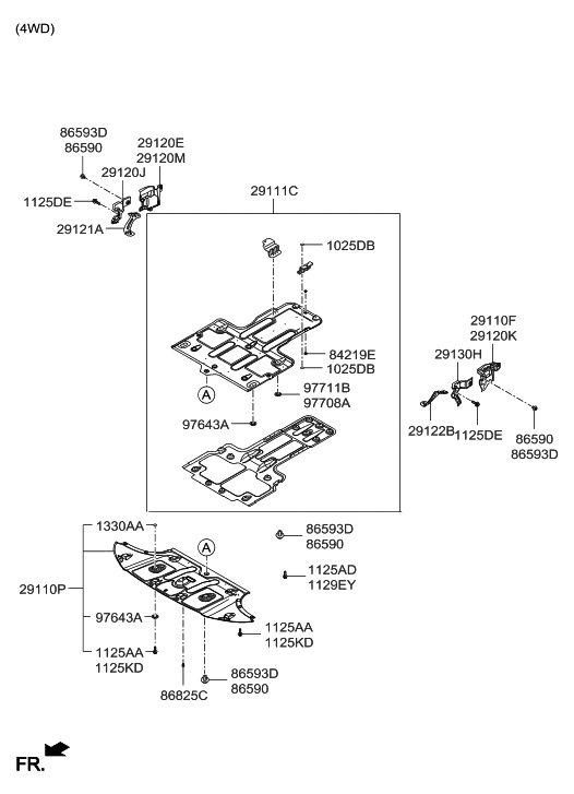 29110-B1200 - Genuine Hyundai PANEL ASSEMBLY-UNDER COVER,FRONT