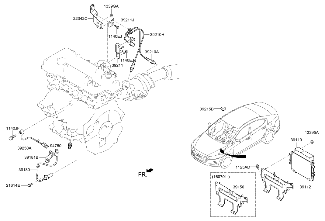 39210-2B510 - Genuine Hyundai SENSOR ASSEMBLY-OXYGEN,FRONT