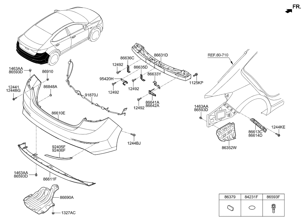 86611-F2000 - Genuine Hyundai COVER ASSEMBLY-REAR BUMPER UPPER