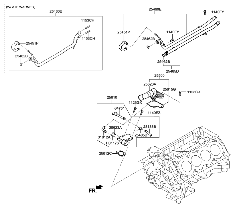 25460-3F510 - Genuine Hyundai PIPE & O-RING ASSEMBLY-WATER INLET